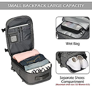 Hynes Eagle Carry on Backpack 20L Travel Backpack for Women Men Laptop Backpack 15.6 inches Flight Approved Casual Daypack Grey with Cable Organizer Grey