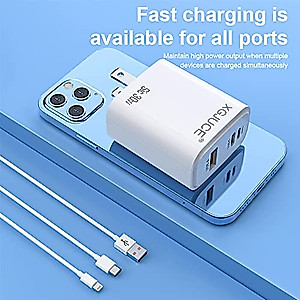 30W USB C Charger,Charger Block 3 Ports PD QC 3.0 Fast Charger Type Phone Brick Charger,Foldable Power Adapter USB Cable with USB-C to Lightning Cable for MacBook Pro Air/iPhone 14/13/12/11/iPad Pro