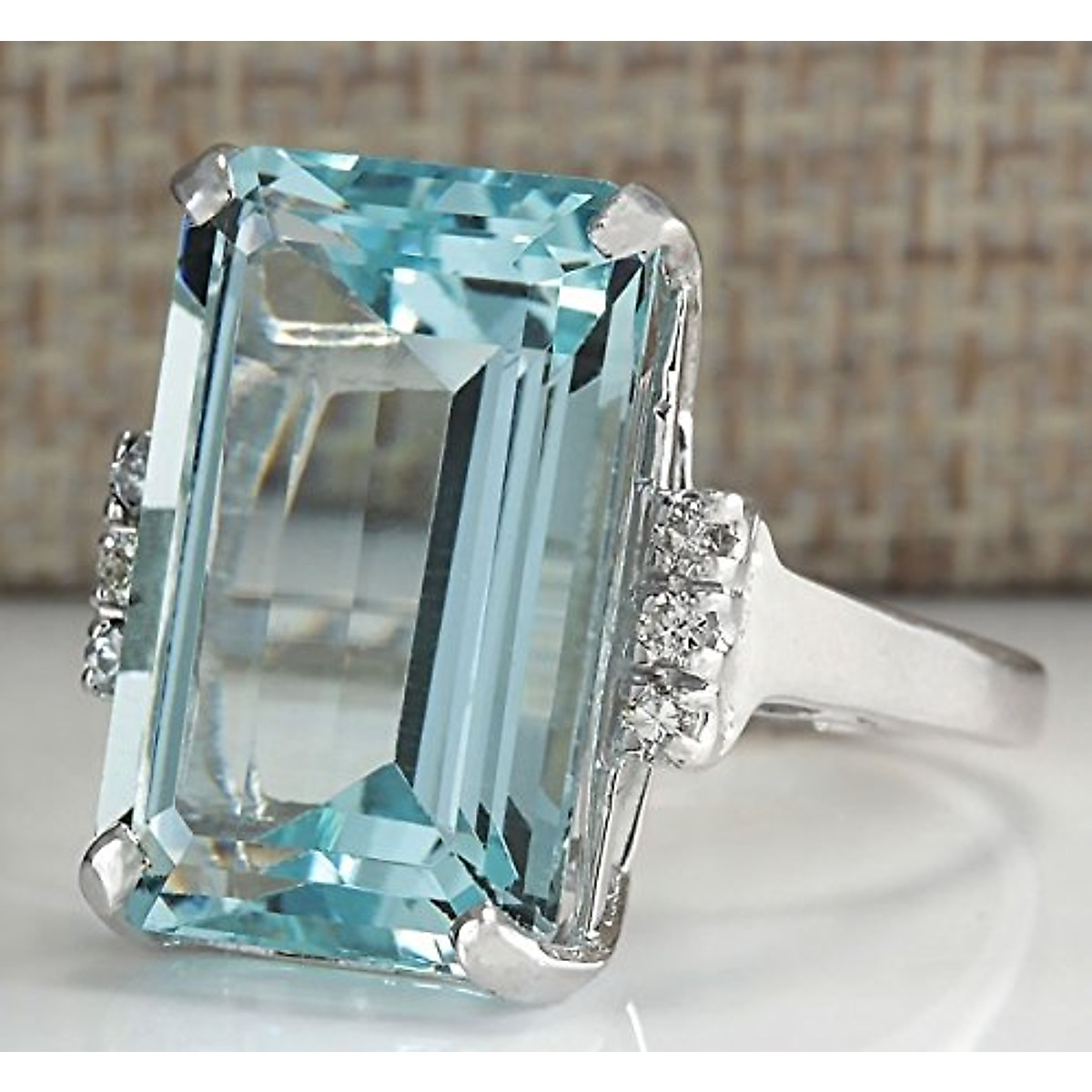 Zhiwen DOCCESTU Vintage Fashion Women 925 Silver Aquamarine Gemstone Ring Engagement Wedding Jewelry Size 5-11 (8#)