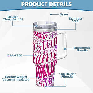 deaokluy Custom 40 OZ Ice Bully Cup with Handle Straw, Personalized Stainless Steel Tumbler with Lid Add Name Text, Choose Letter to Custom Travel Coffee Cup Present for Mom Dad Birthday Christmas