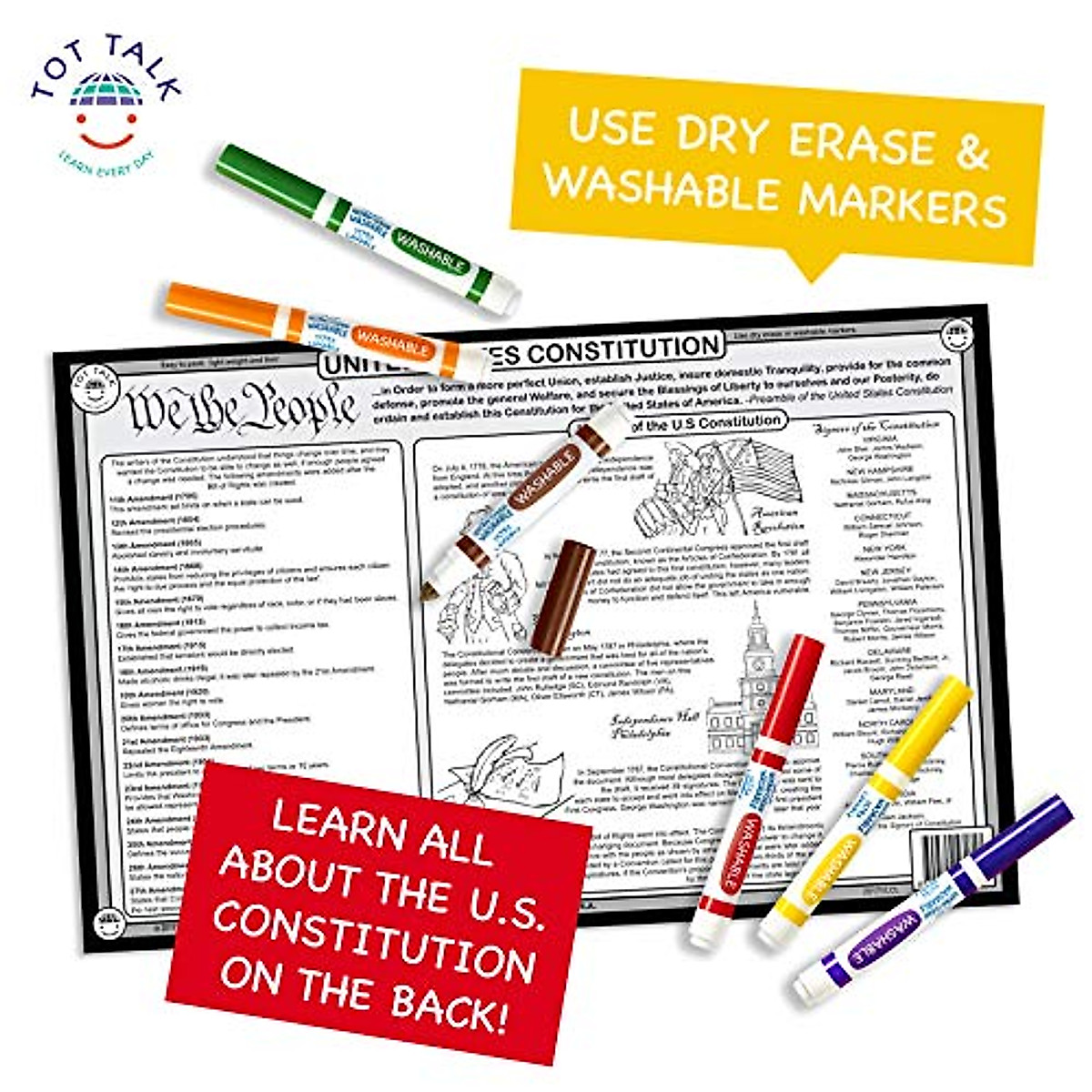 Tot Talk Placemat U.S. Constitution Meal Dining Kids Mat tot1079