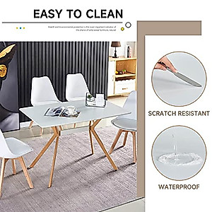 White Dining Table, Simple Modern Kitchen Table with Metal Shelf&Transfer Legs, Office Table, White