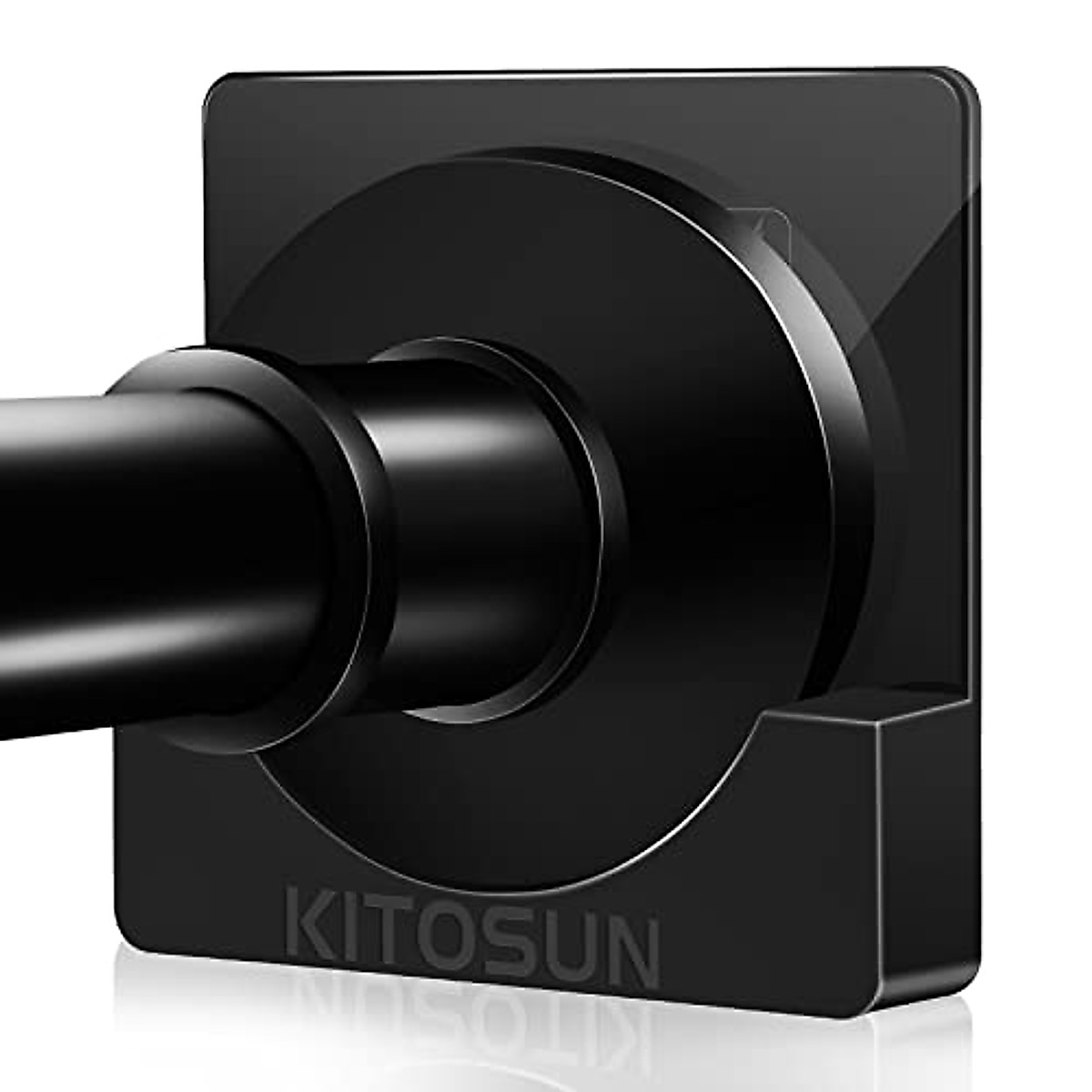 Adhesive Shower Curtain Rod Holder – Kitosun Wall Mount Bathroom Tension Pole Retainer Brackets with Super Sticky Tape for Quick Stick on and Stainless Steel Screws for Drilling Installation (Black)