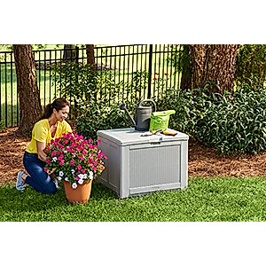 Rubbermaid Medium Resin Outdoor Storage Deck Box (74 Gal), Weather Resistant, Gray, Deck Organization for Home/Backyard/Pool Chemicals/Toys/Garden Tools/Porch/Patio Cushions