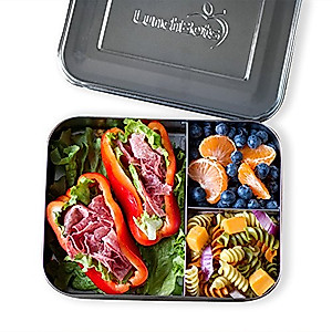 LunchBots Large Trio Stainless Steel Lunch Container -Three Section Design for Sandwich and Two Sides - Metal Bento Lunch Box - Eco-Friendly - Stainless Lid - Staineless Steel