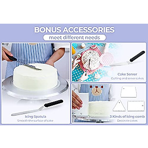 Cake Turntable, Ohuhu Aluminium 12'' Cake Decorating Kit Supplies Rotating Cake Stand Revolving Spinner Table Baking Kits with 2 Icing Spatula 3 Comb Icing Smoother Professional Lazy Susan Decor Gift