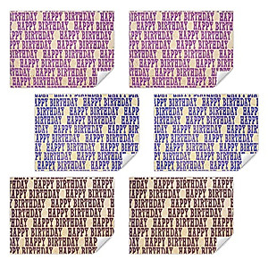 Happy Birthday Wrapping Paper for Men Boys Women Girls Adults Kids 3 Colors ''Happy Birthday'' Lettering Design Brown Birthday Gift Wrapping Paper 6 Sheets Folded Flat 20 X 28 Inches