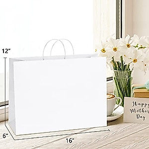 UCGOU 16x6x12 Gift Bags White Paper Bags with Handles 25Pcs Large Shopping Bags for Small Business Party Favor Bags Bulk Craft Bags Retail Bags Grocery Bags