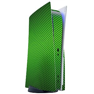 ITS A Skin Skins Compatible with Sony Playstation 5 Console Disc Edition - Protective Decal Overlay Stickers wrap Cover - Lime Green Carbon Fiber Look
