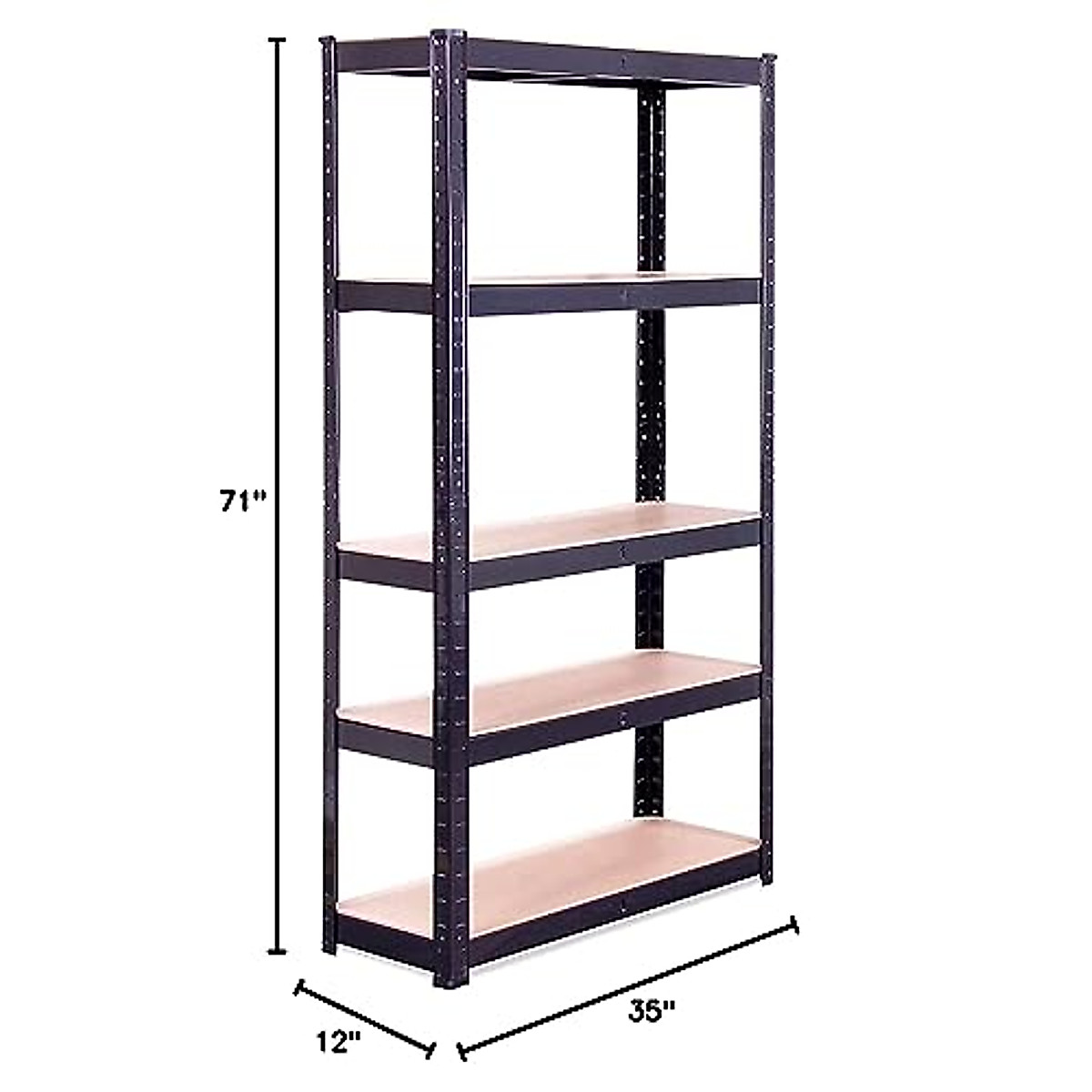 Garage Shelving Units - 71" H x 35" L x 12" W - Heavy Duty Racking - Shelves for Storage -1 Bay - Black - 5 Tier - 2000LB Capacity (400LB Per Shelf) - Workshop, Shed, Office - 5 Year Warranty