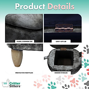 Critter Sitters 15-Inch Seat Height Dark Gray Dog Storage Ottoman, Faux-Suede Kids Ottoman for Nursery, Bedroom, Playroom, and Living Room Decor, Multifunctional Cushioned Animal Foostool for Toddlers