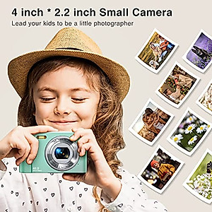 Digital Camera Auto Focus Point and Shoot Camera, FHD 1080P 48MP Kids Camera with 32GB Memory Card,16X Zoom Vlogging Camera Small Digital Cameras for Kids Teenagers Students Green