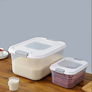 Zuiaso Large Rice Container Set, (Set of 3) Rice Storage Containers, Shelf Storage Ingredient Bin with Lid and Measuring Cup for Kitchen