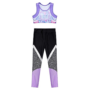 TiaoBug Kids Girls 2 Pieces Sport Sets Printed Crop Vest Tops and Leggings Tracksuit for Yoga Dance Lavender 6 Years