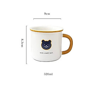 Cute cartoon bear enamel coffee mug, ceramic coffee mug. 11 oz, gift for your friends and kids, (White)