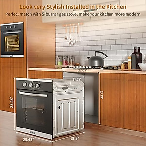 24'Electric Single Wall Oven with 2 Racks 2.6 cu. ft., 8 Functions, Built-in Wall Oven Mechanical Knob, 360°Rotisserie, 220V 3220W True Convection Wall Oven, Safety Lock, Timer, 304 Stainless