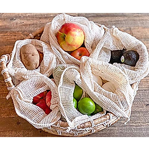 Reusable Produce Bags, Cotton Mesh Produce Bags, Onion Mesh Bag, 100% Organic Cotton, Cloth Produce Bag Grocery, Vegetables Bags for Grocery Shopping, Cotton Vegetables & Fruits Mesh Bag 6 (2XL,2L,2M)