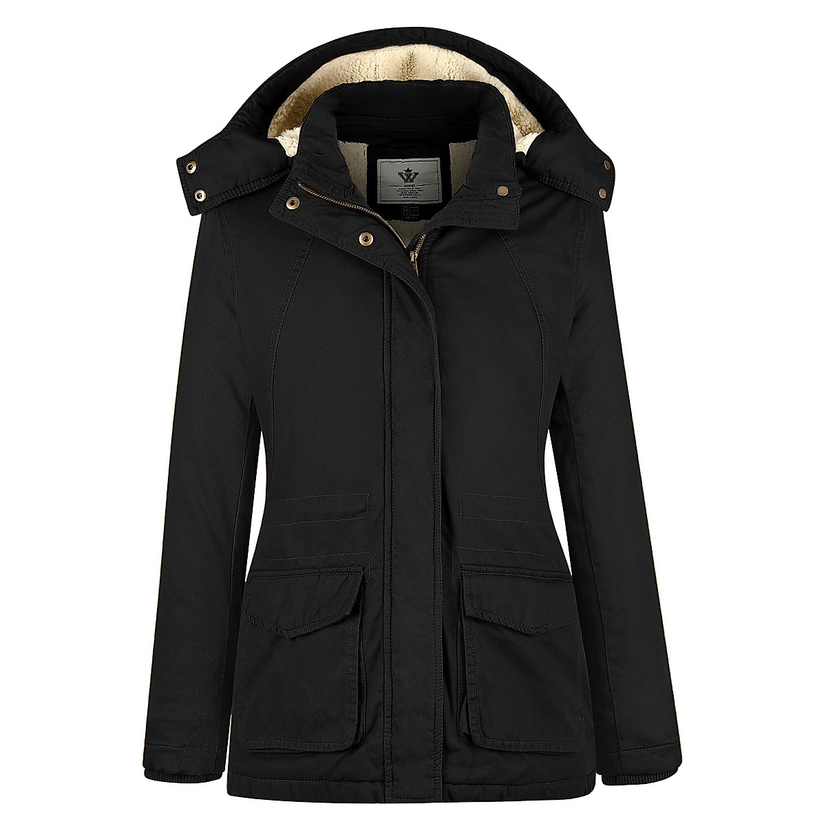WenVen Women's Heavyweight Warm Winter Jacket with Removable Hood (Black, L)