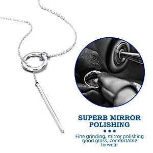 JewNelwyn 925 Sterling Silver Long Lariat Necklace, Open Circle Vertical Bar Necklace 30" Looped Y Necklace for Women and Girls