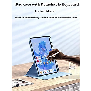 Keyboard Case for iPad 10th Generation 2022, iPad 10 Case with Keyboard, Rotating Clear Back Cover with Pencil Holder and Detachable Round Keys Keyboard for 2022 Release A2696 A2757 A2777 (Blue)