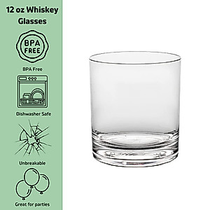 D'Eco Unbreakable Whiskey Glasses (Set of 4, 12oz ea) - Reusable Shatterproof Bourbon, Scotch & Old Fashioned Glasses - Perfect Indoor Outdoor Drinking Cups for Parties - Holiday Christmas Gift Idea