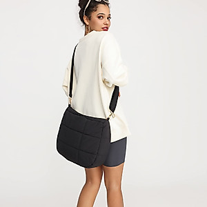 NAARIIAN Quilted Tote Bags for Women Lightweight hobo crossbody shoulder bag Padded Down Cotton Large handbag(Black L)