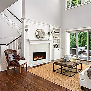 Amantii Symmetry Extra Tall Built-In Electric Fireplace with Black Steel Surround and ICE Media (SYM-34-XT-Fi-109-Diamond), 34-Inches