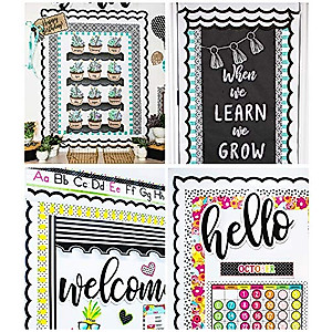 Schoolgirl Style Simply Stylish Black and White Scalloped Border―13 Wavy Line Border Strips for Bulletin Boards, Desks, Lockers, Homeschool or Classroom Decor (39 ft)