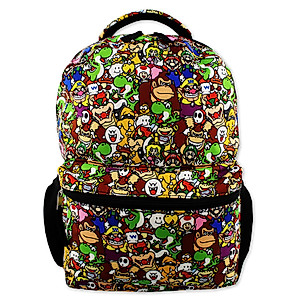 Nintendo Super Mario Brothers Boys Girls Teen 16" School Backpack (One Size, Black/Multi)