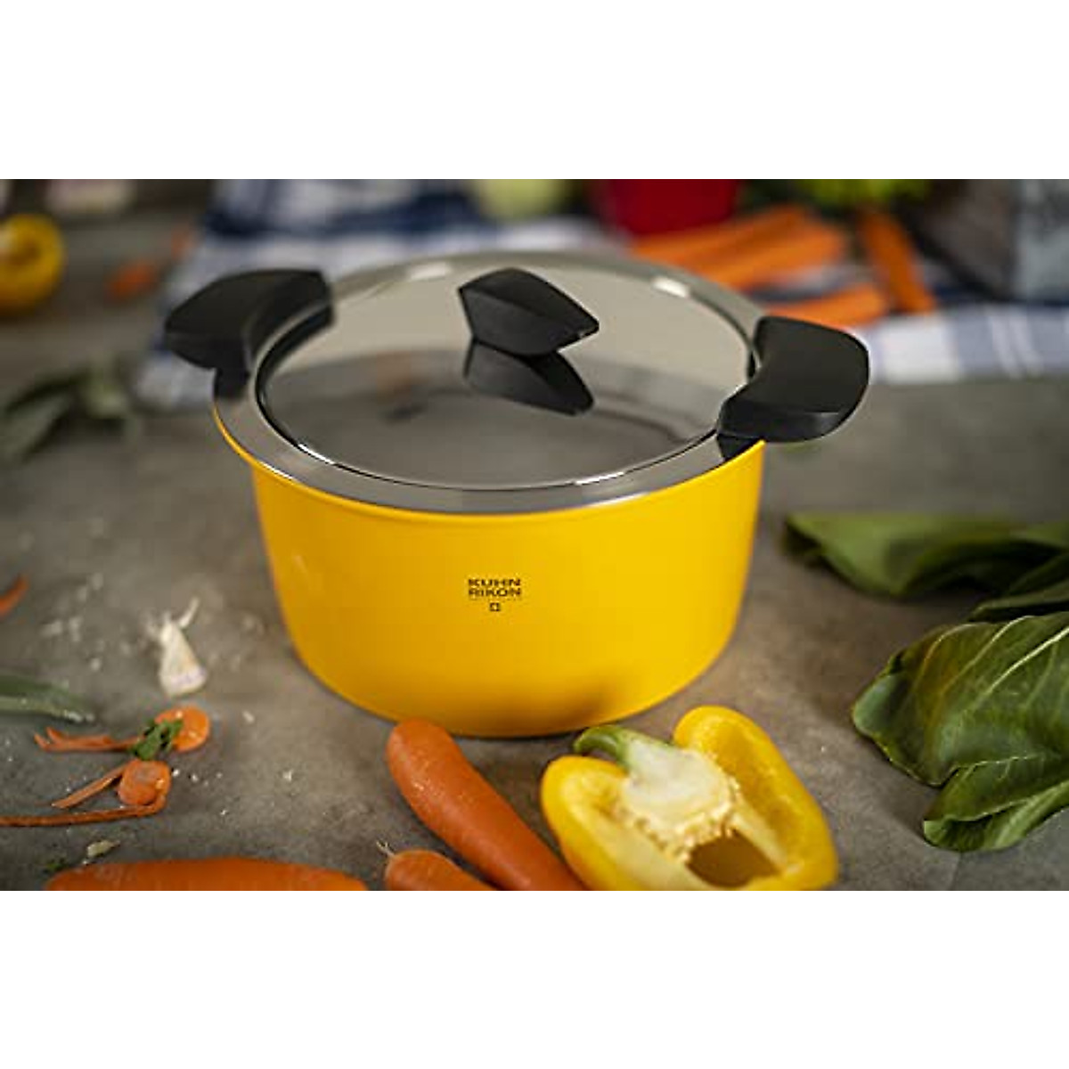 KUHN RIKON Hotpan Serving Casserole Pot, 5 Litre/22 cm, Yellow, Stainless Steel