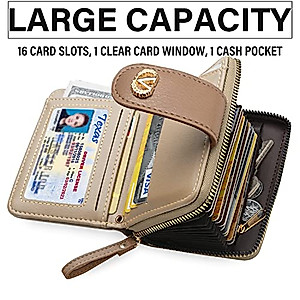 SNUG STAR Multi-Purpose Wallet RFID High Capacity Card Holder Zipper Coin Purse with Wristlet Bracelet Keychain Silicone Beaded Bangle (RFID Silicone Bracelet(16 Cards)-Brown)