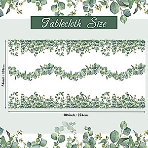 Remagr Eucalyptus Leaf Tablecloths Plastic Sage Greenery Table Cover Rectangle Disposable Green Leaves Cloths Decorations for Baby Bridal Shower Birthday Spring Summer Party, 108 x 54 Inch (3 Pcs