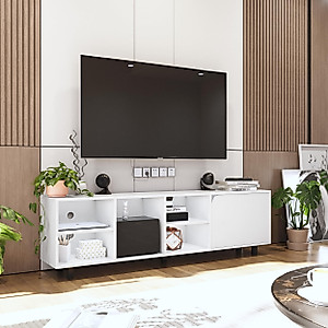TV Stands for Living Room - 70” Black TV & Media Furniture - Media Entertainment Center - Media Cabinet Entertainment Center with Storage - TV Stand for 80 Inch TV with Doors & Shelves