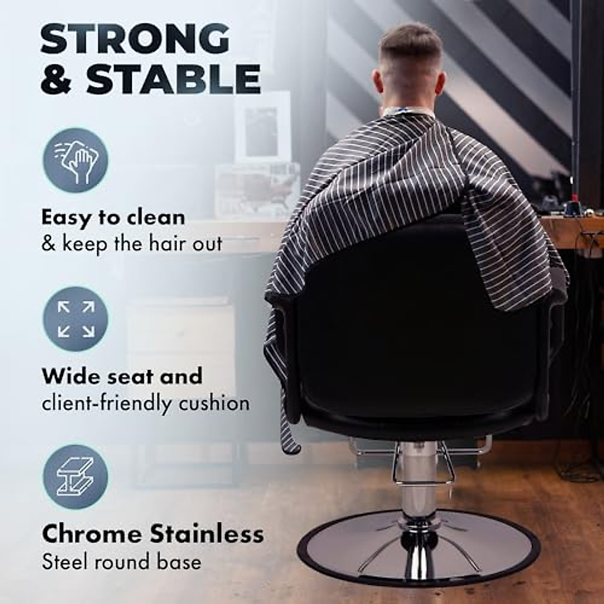 Buy-Rite Chris Styling Chair for Professional Salons and Spas, Modern Hair Stylist Chair, Extra-Wide Seat, 360-Degree Rotation, Fully Adjustable Height, SY-1801