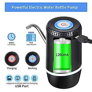 2 Pack Water Dispenser Pump for 5 Gallon Bottle, Electric Automatic Drinking Water Bottle Dispenser with Switch, Portable USB Charging Drinking Water Jug Pump for Camping, Kitchen, Home, Office