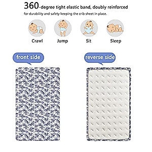 Rose Themed Fitted Crib Sheet,Standard Crib Mattress Fitted Sheet Ultra Soft Material-Baby Sheet for Boys Girls,28“ x52“,Ceil Blue Indigo and White