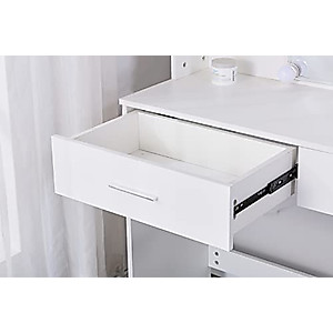 CIATRE White Elegant Vanity Set with 10 LED Light Bulbs, Cushioned Stool, and Ample Storage - Perfect for Makeup and Organization