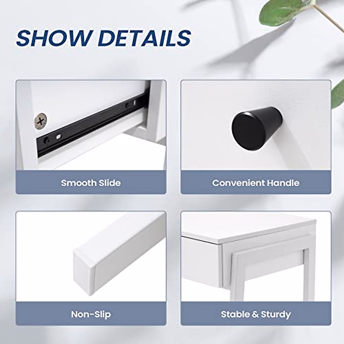 JOINHOM White Desk with 2 Drawers, Home Office Studying Working Desk, Makeup Vanity Table Desk for Bedroom