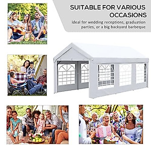 Outsunny 19.7' x 9.7' Heavy Duty Party Tent & Carport with Removable Sidewalls and Double Doors, Large Canopy Tent, Sun Shade Shelter, for Parties, Wedding, Outdoor Events, BBQ, White