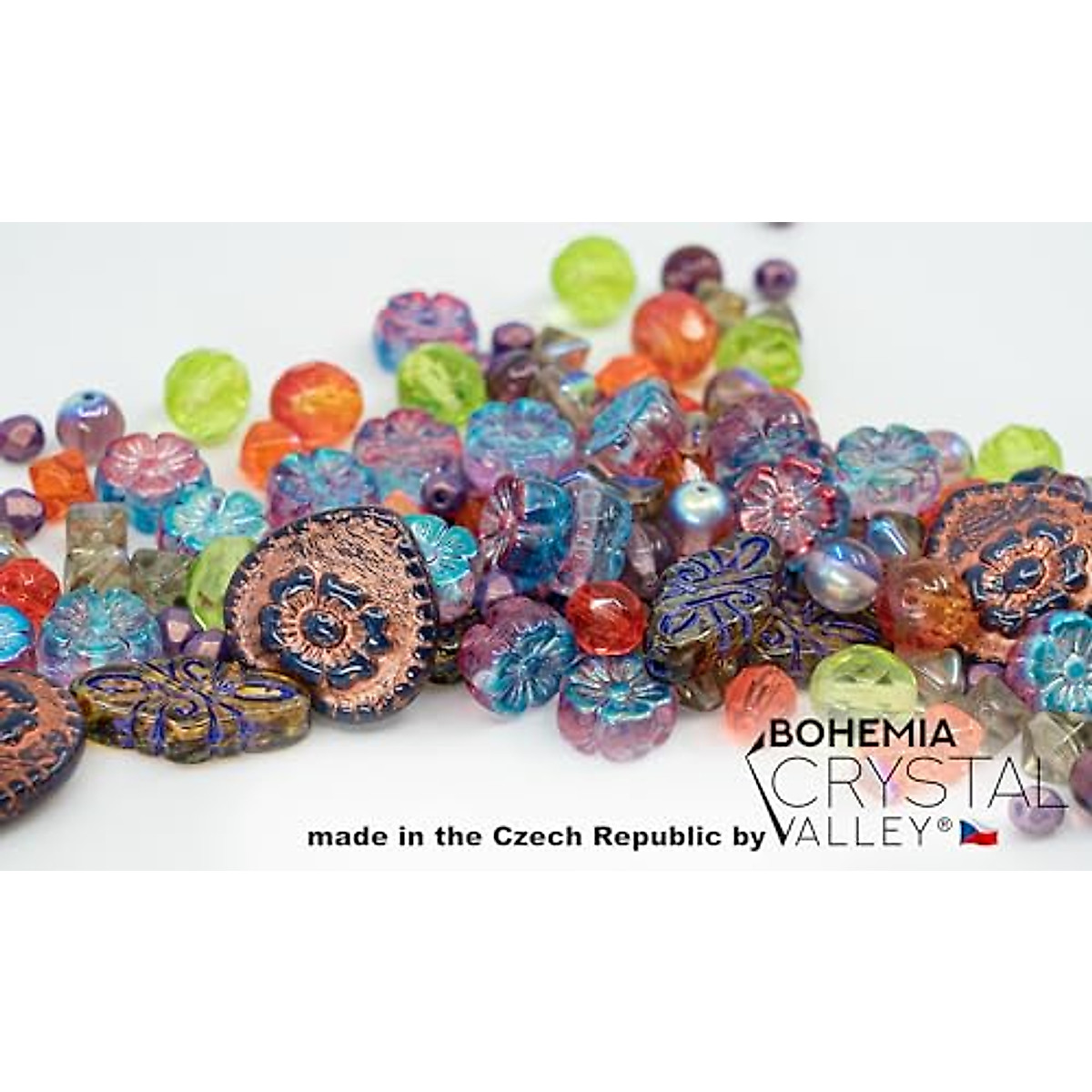 2.1oz (60 g) Mix of Unique Czech Bohemia Glass Pressed Beads, Crazy Purple Green Copper, Table Cut, Matte and Glossy, Faceted Fire Polish, Hand Made Set Kit BCV