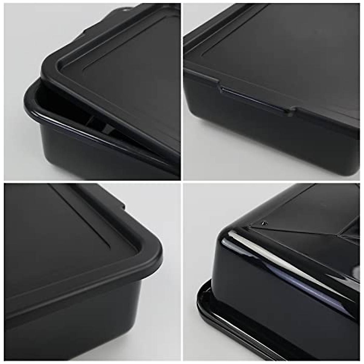 Tyminin Pack of 3 Food Service Bus/Utility Tote Box with Lid, Plastic Restaurant Dish Tub, 13 L, Black