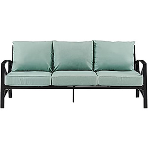 Crosley Furniture Kaplan Outdoor Sofa with Steel Frame, 3-Person Patio Couch for Porch, Deck, Backyard, Oiled Bronze with Mist Cushions