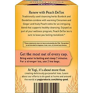 Yogi Tea Peach DeTox Tea - 16 Tea Bags per Pack (4 Packs) - Organic DeTox Tea to Feel Refreshed - Includes Cinnamon Bark, Ginger Root, Cardamom Pod, Burdock Root, Dandelion Root & More