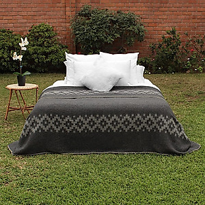 Thick Alpaca Wool Blanket Heavyweight Camping Outdoors Indoors Soft Peru King Size Ethnic Design (Dark Gray - Soft Gray Design, King Size)