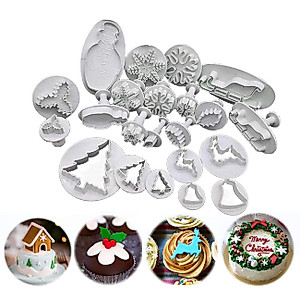 INSPEE 22 Pieces Christmas Fondant Cake Cookie Plunger Cutter Sugarcraft Snowflake Snowman Christmas Tree Leaf Shape Decorating Mold DIY Tools