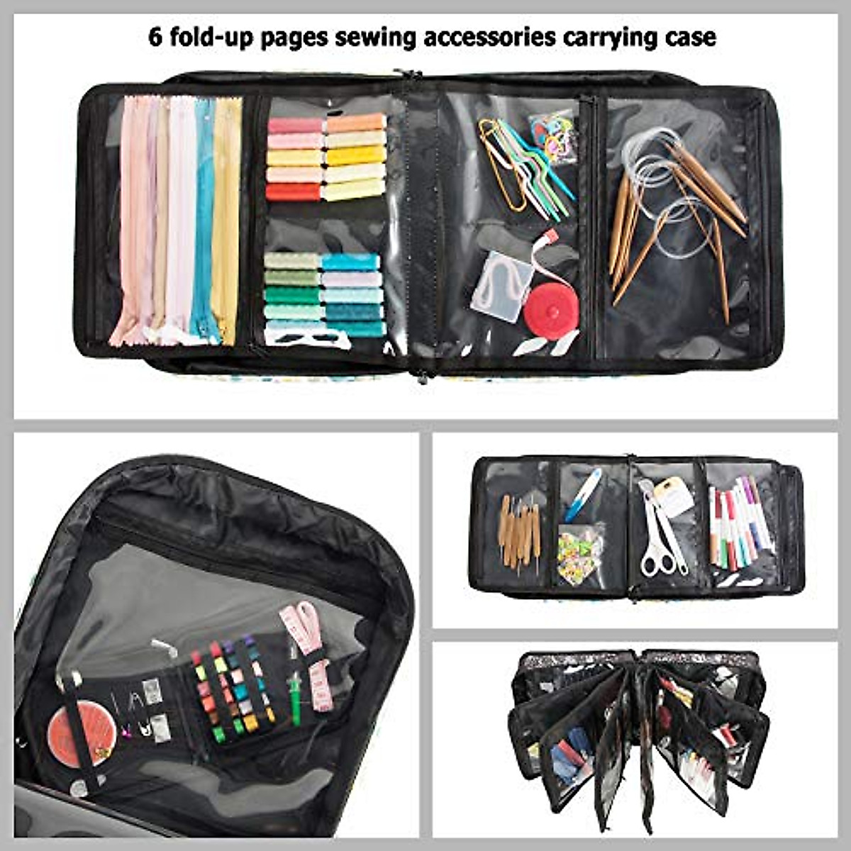 PACMAXI Sewing Accessories Storage Bag, Knitting, Craft Tools and Accessories Organizer, Roomy Carrying Bag for Sewing Tools and Accessories (White Tree with Black Background)