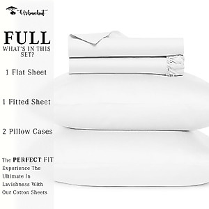 URBANHUT 700 Thread Count Egyptian Cotton Sheets Full Size, 4Pc Sheet Set Soft Luxury Bed Sheets for Full Size Bed, Sateen Weave Hotel Sheets, 16'' Elasticized Deep Pocket - White
