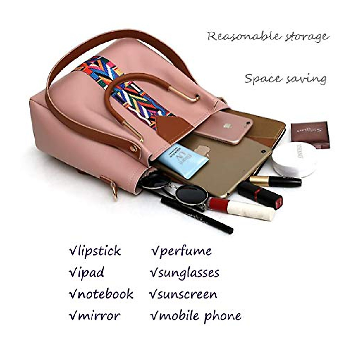 SMALLBLUER 4pcs Hobo Tote and Purse Satchel for Women Top-handle Handbag PU Shoulder Bag Clutch Card Holder-Pink