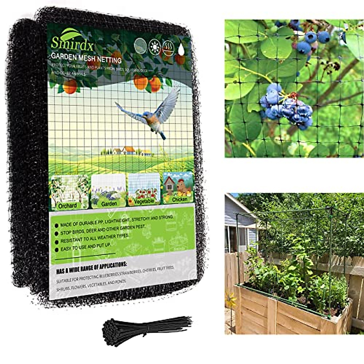 Thicken Garden Mesh Netting with 50 Pack Zip Ties, 7 x 100 FT Black Bird Netting for Garden Protect, Fruit Tree Netting Garden, Trellis Netting Plant Cover for Plant Flower Vegetable Health Growing