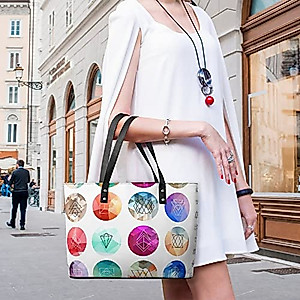 Womens Handbag Geometric Patterns Icons Leather Tote Bag Top Handle Satchel Bags For Lady